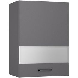 KOCHSTATION H&auml;ngeschrank &raquo;KS-Paula&laquo; 50 cm breit, 70 cm hoch, mit 1 T&uuml;r mit Glaseinsatz, 2 Einlegeb&ouml;den grau anthrazit, B/H/T: 50cm x 70,4cm x 34,9cm, 