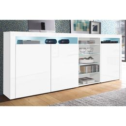 borchardt M&ouml;bel borchardt M&ouml;bel Highboard &raquo;Santa F&eacute;, Sideboard mit eleganten Glasb&ouml;den, Breite 200 cm&laquo; Push-to-open-Funktion, 3 T&uuml;ren, 3 h&ouml;henverstellbare B&ouml;den wei&szlig; 