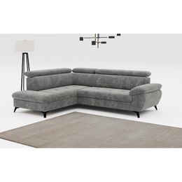 COTTA Ecksofa &raquo;Hudson L-Form, B: 256 cm&laquo; mit Kopfteilverstellung, optional Schlaffunktion & Bettkasten grau B/H/T: 256cm x 100cm x 207cm, Struktur 