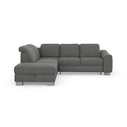 Sit & More sit&more Ecksofa &raquo;Dundee L-Form&laquo; mit Federkern und Edelstahlf&uuml;&szlig;en, wahlweise mit Kopfteilverstellung grau B/H/T: 263cm x 86cm x 219cm, Struktur weich,
