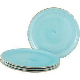 Creatable Pizzateller &raquo;Vintage Nature, Pizzateller 33 cm 4-tlg&laquo; Teller Set, Handgemalt, Gesprenkelt, Rustikales Au&szlig;enband blau Porzellan 30cm