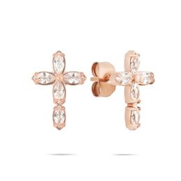 Tamaris Damen Paar Ohrstecker &raquo;Cross, Kreuz-Design&laquo; rosa Edelstahl