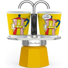 Bialetti Espressokocher &raquo;Mini Express Lichtenstein&laquo; 0,09 l Kaffeekanne (1 Espressokocher + 2 Espressobecher, 90 ml) gelb 0,09 l, 2