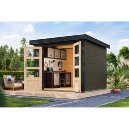 Karibu Gartenhaus &raquo;Jupiterino 3, in verschiedenen Farben&laquo; schwarz Massivholz ohne Fu&szlig;boden, Blechdach