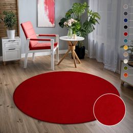Sanat Teppich &raquo;UNI , auch als L&auml;ufer und Rund&laquo; rund 13 mm H&ouml;he robuster Kurzflorteppich, gro&szlig;e Farbauswahl, Wohnzimmer, alle R&auml;ume rot Kunstfaser &Oslash; 120cm 1 