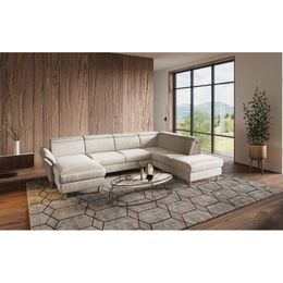 Home Affaire Wohnlandschaft &raquo;Calypso U-Form&laquo; wahlweise mit motorischer Relaxfunktion beige 100%Polyester B/H/T: 334cm x 85cm x 227cm, Flachgewebe, 