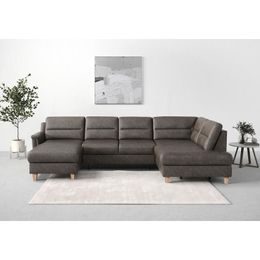 Sit & More sit&more Wohnlandschaft &raquo;Far&ouml; U-Form&laquo; inklusive Federkern, wahlweise mit Schlaffunktion und Bettkasten braun B/H/T: 325cm x 90cm x 187cm, Microfaser, 