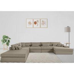 OTTO home Wohnlandschaft &raquo;Enid U-Form&laquo; 6 Teile, bestehend aus Modulen, in vielen Bez&uuml;gen, auch in Breitcord grau Baumwollmix (60% Baumwolle/40% Leinen