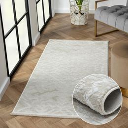 MyFlair Teppich &raquo;My Type 2, LAGERR&Auml;UMUNG&laquo; rechteckig 10 mm H&ouml;he Kurzflor, Ethno-Style, besonders weich durch Microfaser, mit Fransen beige Polyester B : 80cm 