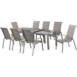 Merxx Garten-Essgruppe &raquo;Amalfi di Lusso&laquo; 10 Stk. tlg. mit 8 Sesseln und verstecktem zweitem Tisch zur Erweiterung braun Aluminium, Polyester Polyester