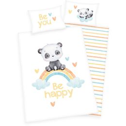 Baby Best Babybettw&auml;sche &raquo;Regenbogen Panda&laquo; 2 Stk. mit liebevollem Motiv bunt Flanell, Obermaterial: 100% Baumwolle B/L: 100cm x 135cm, 1 Stk., 1 Stk., Flanell,