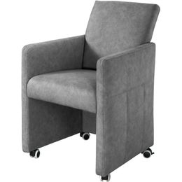 exxpo - sofa fashion Esszimmersessel Loungesessel auf Rollen, schmale Armlehnen, bequem grau Luxus-Microfaser, B/H/T: 63cm x 90cm x 72cm