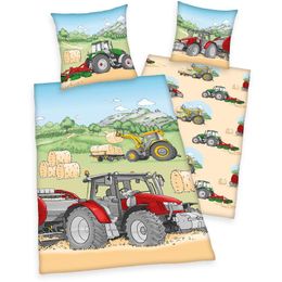 Herding's Young Collection Kinderbettw&auml;sche &raquo;Traktor&laquo; mit tollem Traktoren-Motiv bunt Renforc&eacute;, Obermaterial: 100% Baumwolle B/L: 135cm x 200cm, 1 Stk., 1 Stk., Renforc&eacute;, B/L: 
