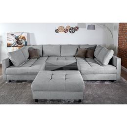 Collection AB Wohnlandschaft &raquo;Toni U-Form, B: 298 cm, Liegefl. 282x178cm&laquo; Set: Sofa & Hocker, 3 Zierkissen, Federkern grau 100%Polyester B/H/T: 298cm 