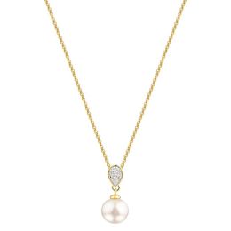 Firetti Damen Kette mit Anh&auml;nger &raquo;Schmuck Geschenk Gold 333 Halsschmuck Halskette Ankerkette Tropfen&laquo; mit Zirkonia (synth.) - mit S&uuml;&szlig;wasserzuchtperle 