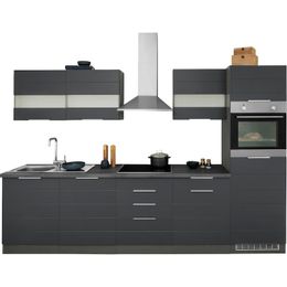 KOCHSTATION K&uuml;chenzeile &raquo;KS-Luhe&laquo; 300 cm breit, wahlweise mit oder ohne E-Ger&auml;ten, gefr&auml;ste MDF-Fronten grau B/H/T: 300cm x 60cm, ohne E-Ger&auml;te