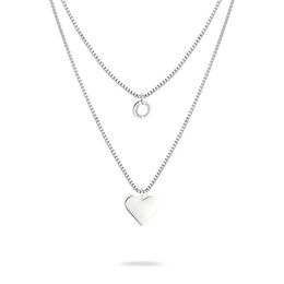 Liebeskind Berlin Damen Kette mit Anh&auml;nger &raquo;Schmuck Edelstahl Layered Love Herz&laquo; silber Edelstahl, L: 45 B: 1mm
