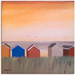 Artland Leinwandbild &raquo;Strandh&auml;user II&laquo; Strand 1 Stk. tlg. auf Holzrahmen gespannt orange Leinwand B/H/T: 50cm x 50cm, Leinwandbild Strand quadratisch, 1 Stk.