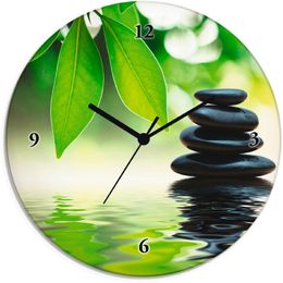 Artland Wanduhr &raquo;Zen Steinpyramide auf Wasseroberfl&auml;che&laquo; wahlweise mit Quarz- oder Funkuhrwerk, lautlos ohne Tickger&auml;usche gr&uuml;n &Oslash; 30cm, Quarzuhr