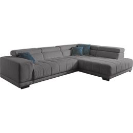 Die PlanBar Ecksofa &raquo;MP-IN15053 L-Form breiter Schenkel&laquo; wahlweise mit Kopfteilverstellung und manueller Vorziehbank grau 100% Polyester B/H/T: 323cm 