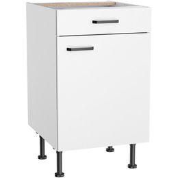 KOCHSTATION Unterschrank &raquo;KS-Paula&laquo; 50 cm breit, 87 cm hoch, mit 1 Schubkasten, 1 T&uuml;r, 1 Einlegeboden wei&szlig; wei&szlig;, B/H/T: 50cm x 87cm x 58,4cm, 