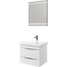 Badm&ouml;bel-Set &raquo;Balto 2-teilig Mineralmarmor-Waschtisch mit LED-Spiegel, Waschplatz&laquo; 2 Stk. tlg. wei&szlig; Holzwerkstoff B/H/T: 64,4cmcm x 200cmcm x 46cmcm, 