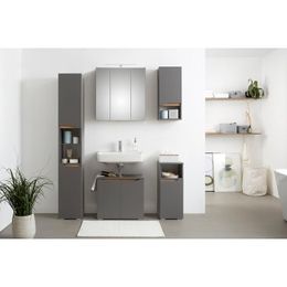Badm&ouml;bel-Set &raquo;Quickset 5-teilig, Waschbeckenunterschrank mit LED-Spiegelschrank&laquo; 5 Stk. tlg. grau Einheitsgr&ouml;&szlig;e