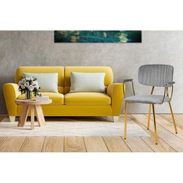 Kayoom Polsterstuhl &raquo;Stuhl Giselle 225 2er-Set, Gestell aus Edelstahl&laquo; (Set) 2 Stk.mit Armlehnen, goldenes Gestell aus Edelstahl, Samtbezug, Ziern&auml;hte grau 
