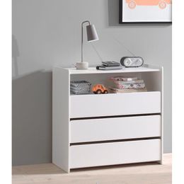 Vipack Schubkastenkommode &raquo;Kiddy, mit 3 ger&auml;umigen Schubladen und 1 offenen Fach&laquo; B/H/T ca. 90x92x47cm, Kanten gerundet, MDF wei&szlig; lackiert, Schubladen mit 