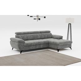COTTA Ecksofa &raquo;Hudson L-Form, B: 261 cm&laquo; mit Kopfteilverstellung, optional Schlaffunktion & Bettkasten grau B/H/T: 261cm x 166cm, Struktur weich, 
