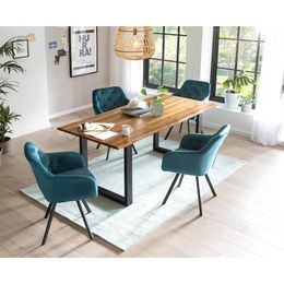Salesfever Essgruppe &raquo;Essgruppe f&uuml;r stilvolles Speisen&laquo; Set, 5 Stk. tlg. 5-teiliges Set f&uuml;r Ihr Zuhause blau Massivholz, Metall, Polyester Samt, 