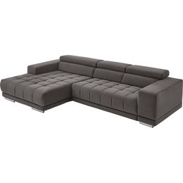 Die PlanBar Ecksofa &raquo;MP-IN15053 L-Form extra breiter Schenkel&laquo; wahlweise mit Kopfteilverstellung und manueller Vorziehbank grau 100% Polyester B/H/T: 