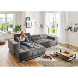 Die PlanBar Ecksofa &raquo;MP-IN15053 L-Form extra breiter Schenkel&laquo; wahlweise mit Kopfteilverstellung und manueller Vorziehbank grau 100% Polyester B/H/T: 