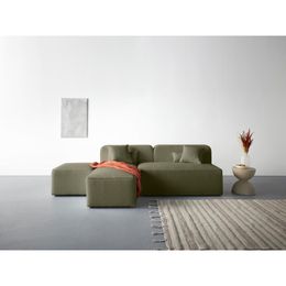 Home Affaire Ecksofa &raquo;Sundstrup L-Form&laquo; Modulserie, individuelle Zusammenstellung gr&uuml;n 93% Polyester, 6% Acryl, 1% Baumwolle B/H/T: 220cm x 76,5cm x 