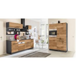 KOCHSTATION K&uuml;chenzeile &raquo;KS-Tulsa&laquo; ohne E-Ger&auml;te, Breite 330 cm, schwarze Metallgriffe, MDF Fronten braun B/H/T: 330cm x 60cm