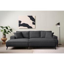 OTTO home Ecksofa &raquo;TVINNU Cord, L-Form, 275 cm, mit Hocker&laquo; stellbar zum Schlafsofa (Krokodilverbinder) grau B/H/T: 275cm x 83cm x 173cm, Cord, 