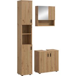Welltime Badm&ouml;bel-Set &raquo;MANI, 3-tlg. Badkombination, Paneeloptik&laquo; Set, Set, best. aus:1Badschrank, 1Waschbeckenunterschrank, 1Spiegelschrank, 3 Stk. 