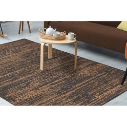 Kayoom Teppich &raquo;Kalea 125&laquo; rechteckig 8 mm H&ouml;he Flachgewebeteppich mit Relief-Design, Used-Look, moderne Farben gelb Polyester B : 120cm 1 Stk., 8mm, L: 