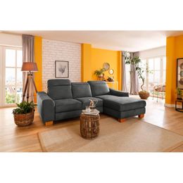 Home Affaire Ecksofa &raquo;Dundee L-Form&laquo; wahlweise mit Kopfteilverstellung und zus&auml;tzlich mit Schlaffunktion grau Luxus-Microfaser Florence (100% 
