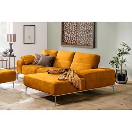 W.Schillig Ecksofa &raquo;run, Designsofa mit tollem Sitzkomfort, bequem, L-Form&laquo; mit elegantem Holzsockel, F&uuml;&szlig;e in Silber matt, Breite 279 cm gelb Longlife