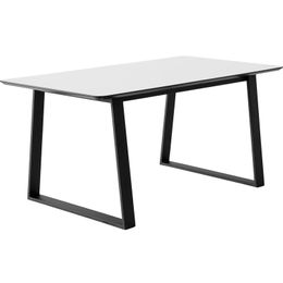 Esstisch &raquo;Meza Designtisch mit Auszugsfunktion und 2 Einlegeplatten&laquo; abgerundete Tischplatte MDF, Trapez Metallgestell wei&szlig; Tischplatte: Wei&szlig; laminat 