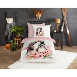 Good Morning Kinderbettw&auml;sche &raquo;Penny&laquo; 2 Stk. Flanell Biber, 135x200, Warm, Rei&szlig;verschluss, Wende, M&auml;dchen, Pinguin Flanell, Obermaterial: 100% 