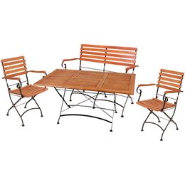 Garden Pleasure Garten-Essgruppe &raquo;WIEN&laquo; 4 Stk. tlg. mit praktischer Klappfunktion braun FSC -zertifiziertes Massivholz, Stahl B/H/T: 290cm x 89cm x 150cm, ausziehbar 