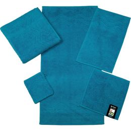 Ross Waschhandschuh &raquo;Cashmere feeling&laquo; mit Wellen-Bord&uuml;re blau Frottier, Baumwolle B/L: 16cmx22cm, 6 Stk., Frottier