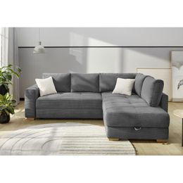 Jockenh&ouml;fer Ecksofa &raquo;Sunset L-Form, B: 257 cm, Liegefl. 160x223 cm Dauerschlafsofa&laquo; Tonnentaschen-Federkern, Kaltschaumtopper, Bettkasten & Zierkissen grau Korpus