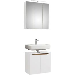 Badm&ouml;bel-Set &raquo;Quickset 2-teilig, Waschbeckenunterschrank mit LED-Spiegelschrank&laquo; 2 Stk. tlg. wei&szlig; Glas, Holzwerkstoff B/H/T: 65cmcm x 33cmcm
