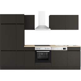 Optifit K&uuml;chenzeile &raquo;Roth&laquo; Breite 300 cm, wahlweise mit E-Ger&auml;ten, mit Apothekerschrank schwarz B/H/T: 300cm x 206,8cm x 60cm, ohne E-Ger&auml;te