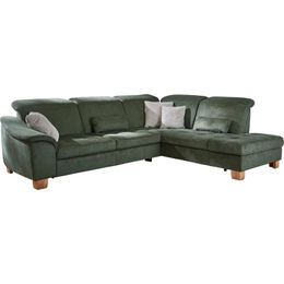 Die PlanBar Ecksofa &raquo;PP-LA23145 L-Form&laquo; inkl. Kopfpolsterverstellung, Federkernpolsterung gr&uuml;n 100% recyceltes Polyester B/H/T: 299cm x 88cm x 243cm, 