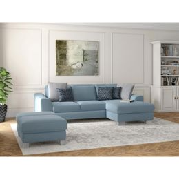 Sit & More sit&more Ecksofa &raquo;Dundee L-Form&laquo; mit Federkern und Edelstahlf&uuml;&szlig;en, wahlweise mit Kopfteilverstellung blau B/H/T: 264cm x 86cm x 175cm, Struktur weich,