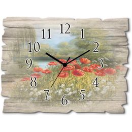 Artland Wanduhr &raquo;Mohnwiese&laquo; wahlweise mit Quarz- oder Funkuhrwerk, lautlos ohne Tickger&auml;usche gr&uuml;n B/H/T: 40cm x 30cm x 0,6cm, Quarzuhr